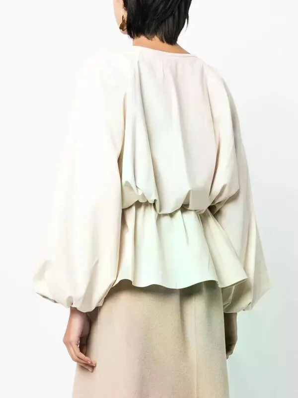 Goen.j Puffer Faux-leather Blouse With Ruffled Detailing - White