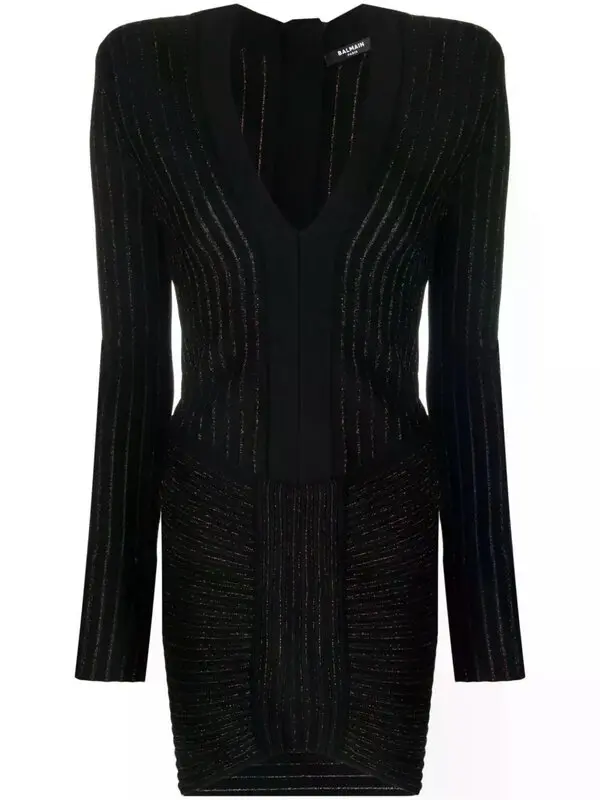 Balmain Ribbed V-neck Mini Dress