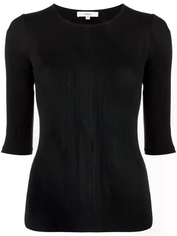 Vince Fine-ribbed Half-length Sleeve Top - Black