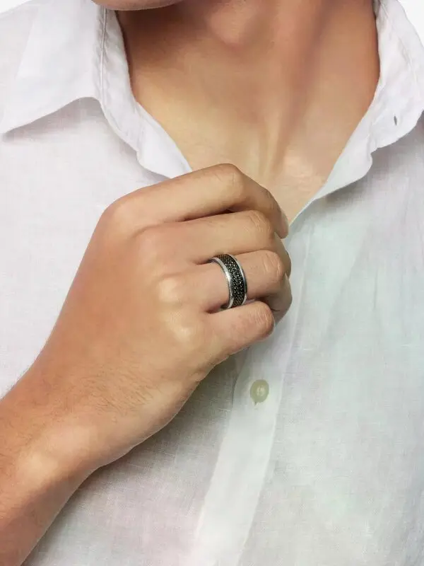 David Yurman Sterling Streamline Three-row Diamond Band Ring