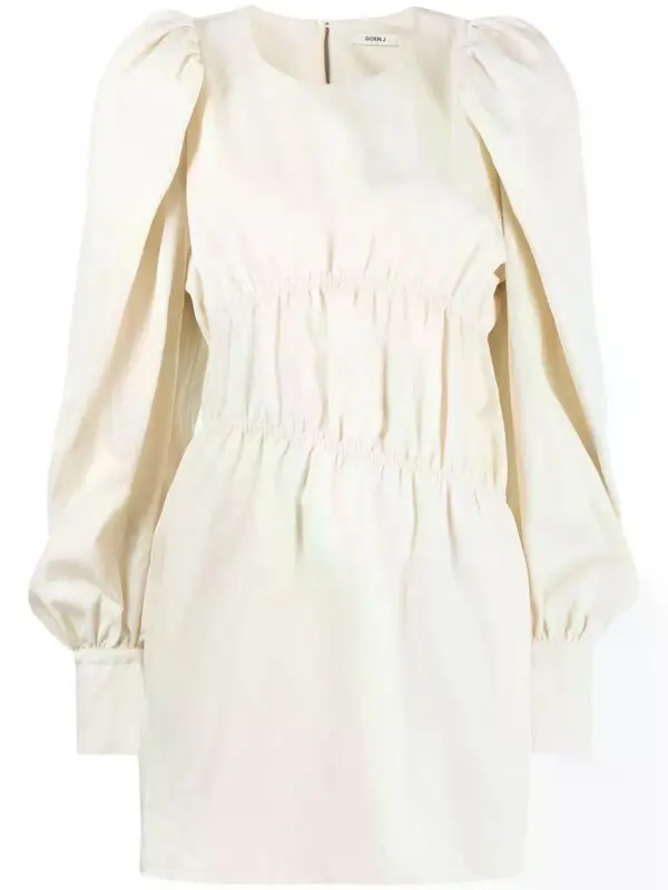 Goen.j Puffed-sleeves Ruched Dress - Neutrals