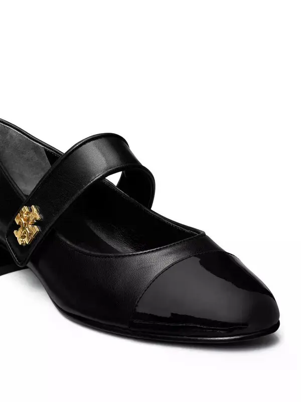 Tory Burch Mary Jane Ballerina Flats With Cap Toe - Black