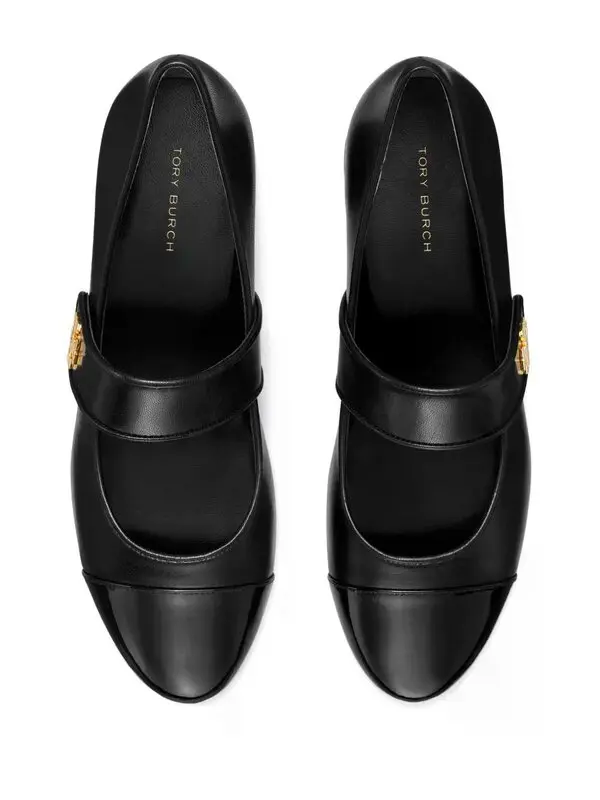 Tory Burch Mary Jane Ballerina Flats With Cap Toe - Black