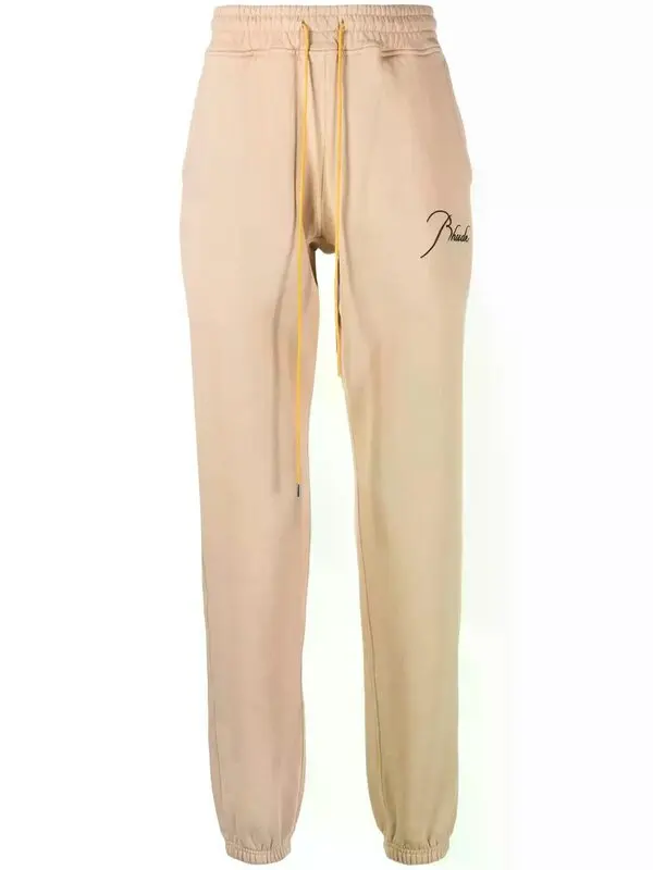 Rhude Embroidered-logo Cotton Track Pants - Neutrals