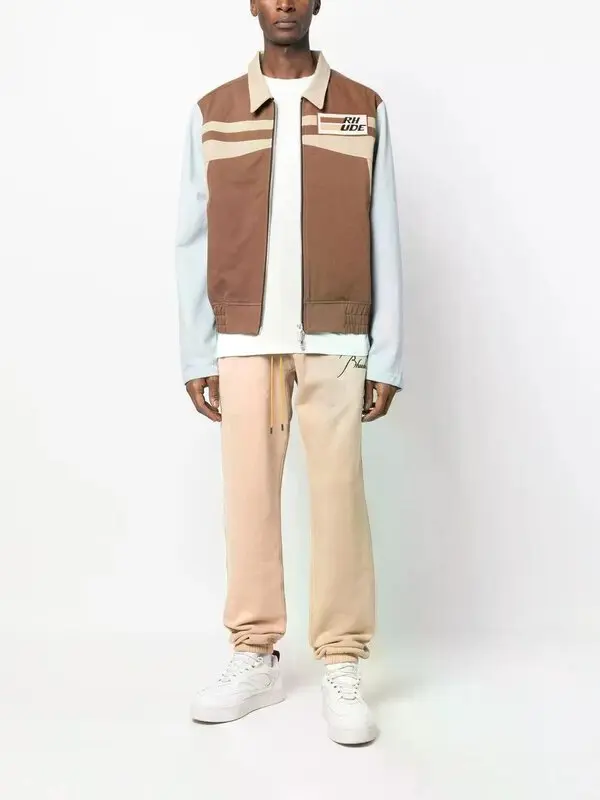 Rhude Embroidered-logo Cotton Track Pants - Neutrals