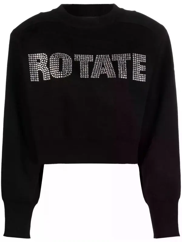 ROTATE BY BIRGER CHRISTENSEN Long Sleeve Cropped Sweatshirt - Black