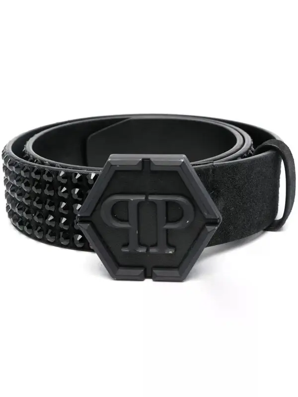 Philipp Plein Embellished Logo Buckle Belt - Black