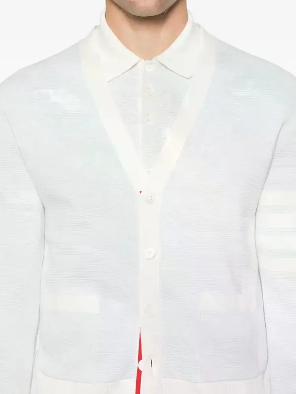 Thom Browne 4-bar Stripe V-neck Cardigan - Blue