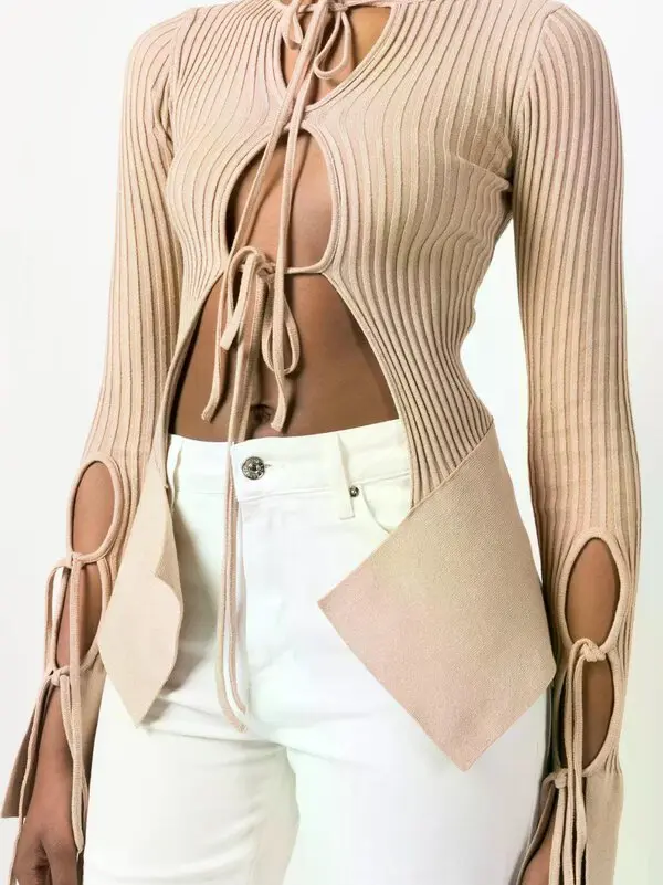 ANDREĀDAMO Cut-out Ribbed Knit Top