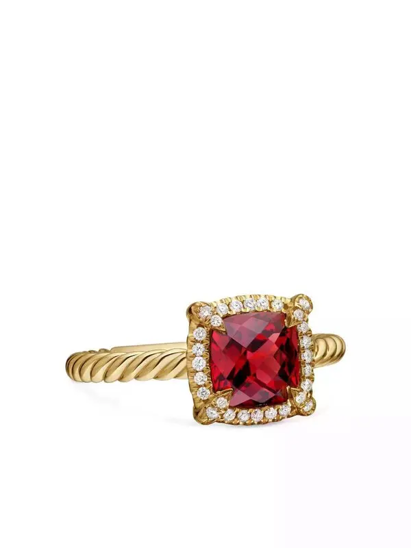 David Yurman 18kt Yellow Petite Chatelaine Garnet And Diamond Ring - Gold