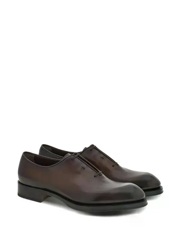 FERRAGAMO Tramezza Almond-toe Leather Oxford Shoes - Brown