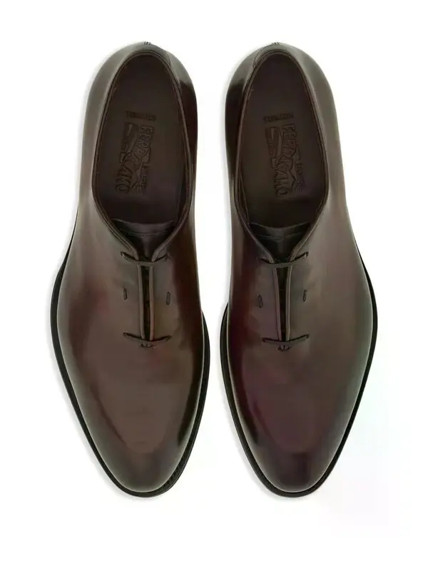 FERRAGAMO Tramezza Almond-toe Leather Oxford Shoes - Brown