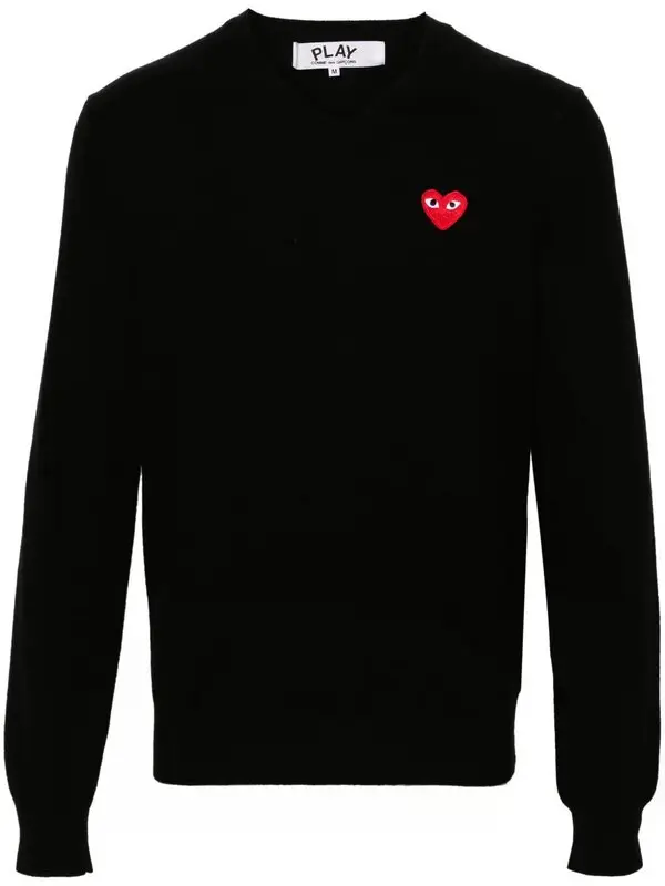 Play Comme Des Garcon Heart-patch Wool Jumper - Black