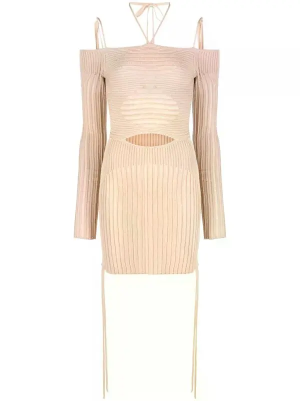 ANDREĀDAMO Ribbed-knit Mini Dress - Neutrals
