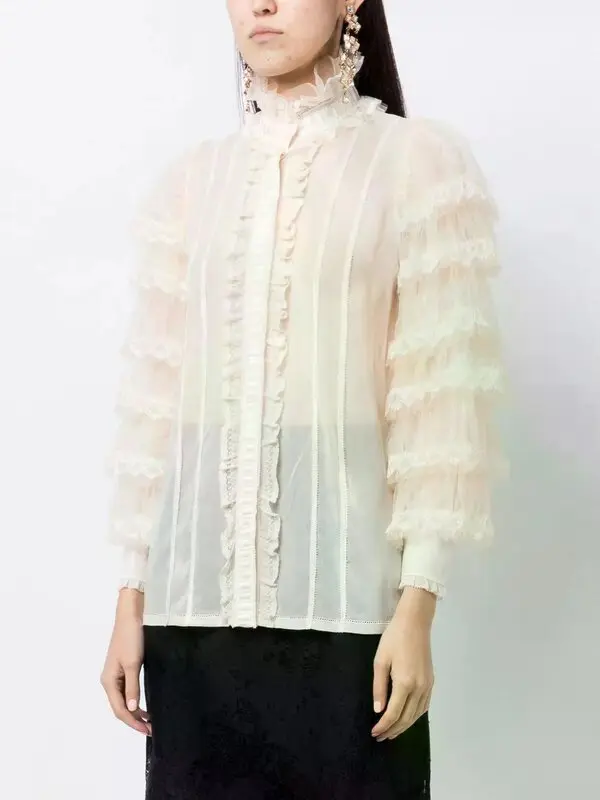Shiatzy Chen Ruffled Mulberry Silk Blouse