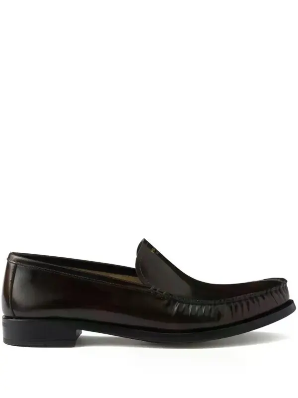 Prada Brushed Leather Loafers - Brown