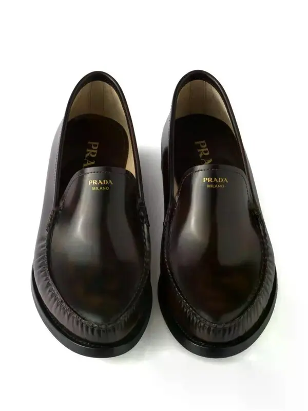 Prada Brushed Leather Loafers - Brown