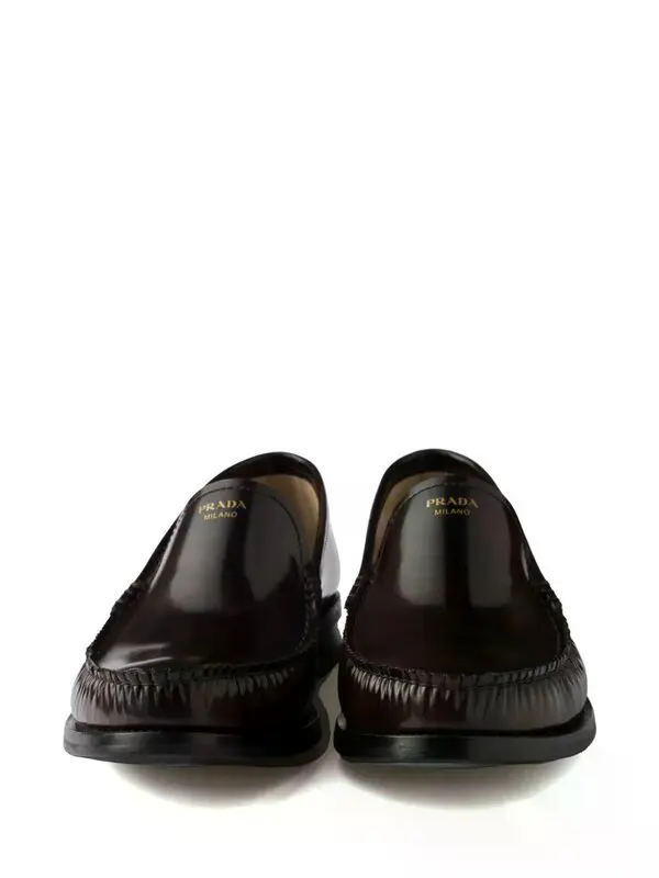 Prada Brushed Leather Loafers - Brown
