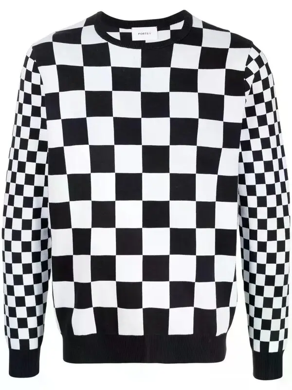 PORTS V Checkerboard-print Knit Jumper - Black