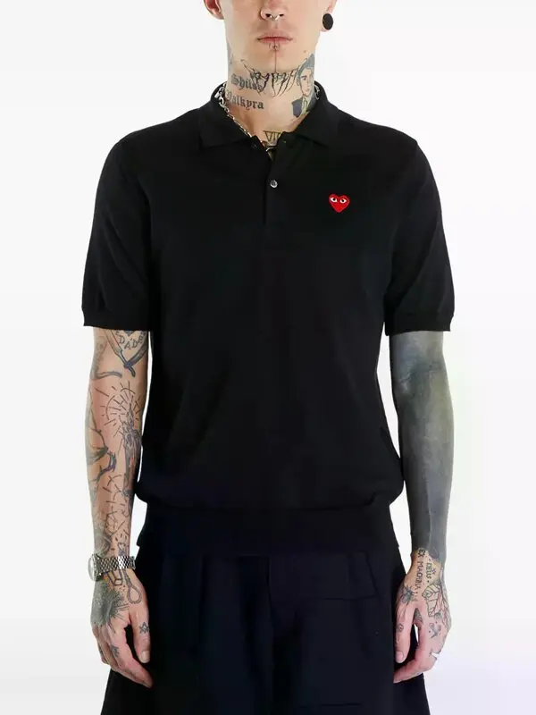Play Comme Des Garcon Heart-patch Wool Polo Shirt - Black