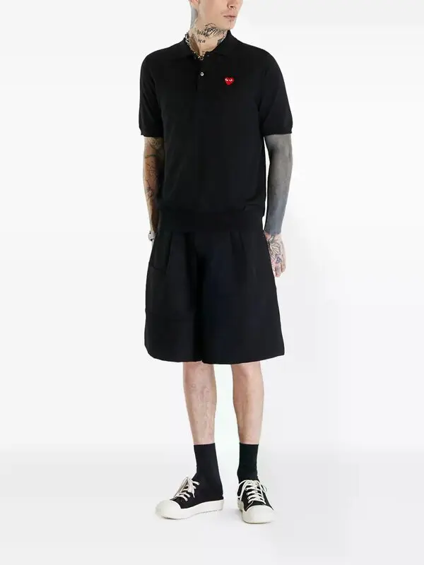 Play Comme Des Garcon Heart-patch Wool Polo Shirt - Black