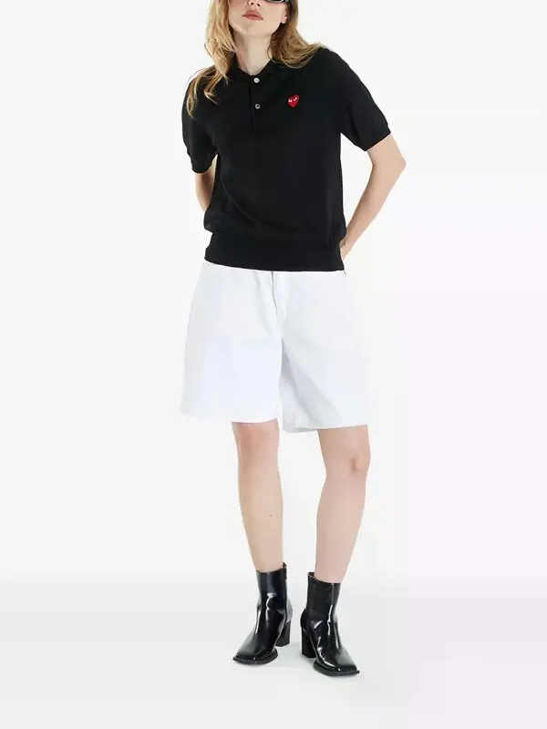 Play Comme Des Garcon Heart-patch Wool Polo Shirt - Black