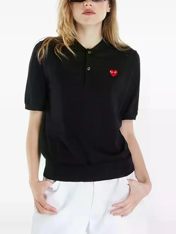 Play Comme Des Garcon Heart-patch Wool Polo Shirt - Black