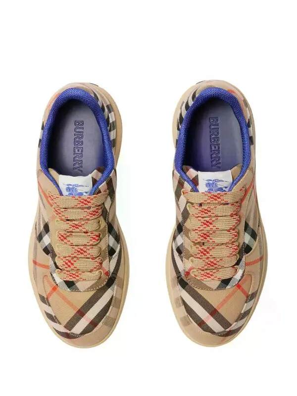 Burberry Checked Canvas Lace-up Sneakers - Neutrals