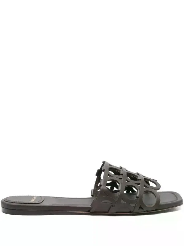 FERRAGAMO Gancini Leather Slides - Brown
