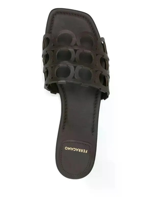 FERRAGAMO Gancini Leather Slides - Brown