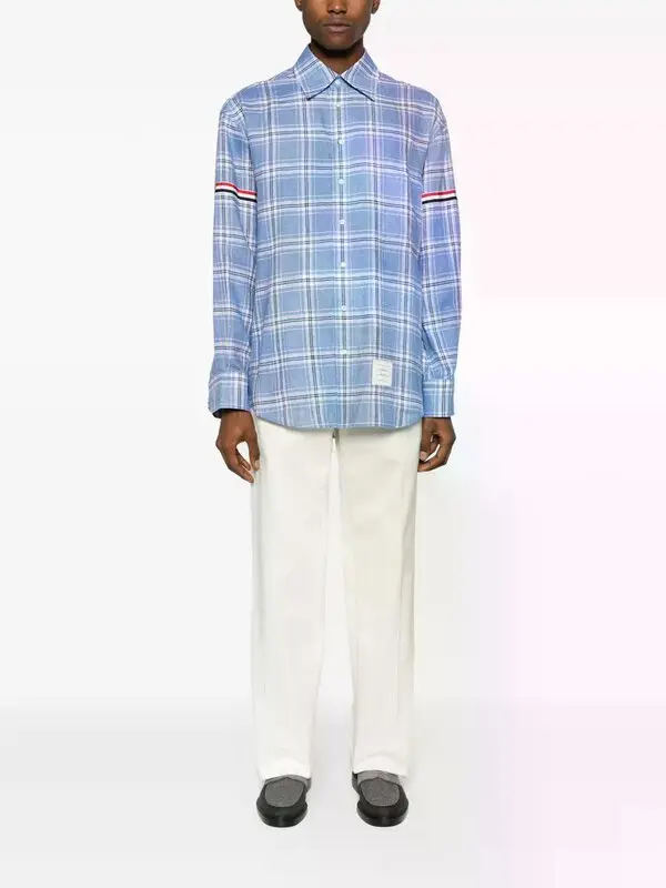Thom Browne Rwb Stripe Checked Linen Shirt
