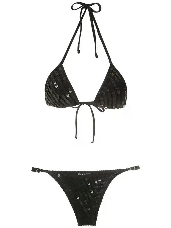 AMIR SLAMA Sequinned Triangle Bikini Set - Black