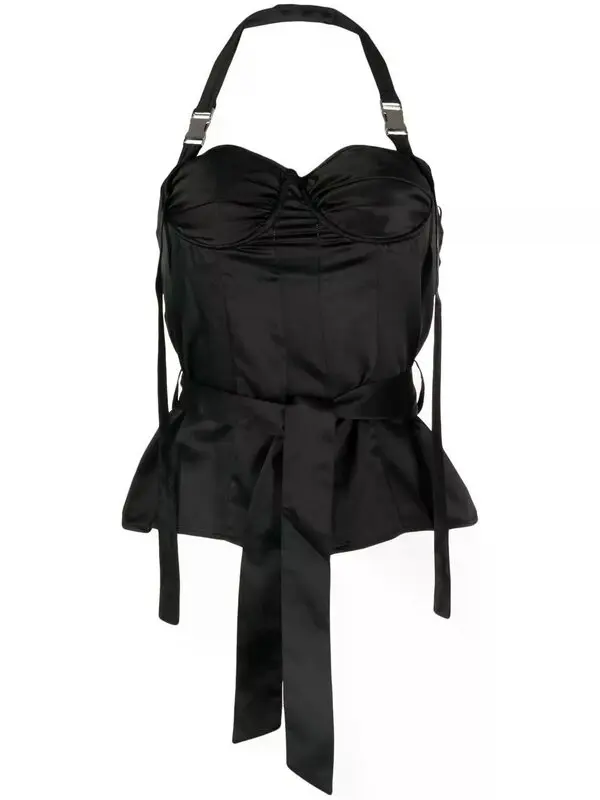 Rokh Halterneck Bustier Top With Ruched Detailing - Black