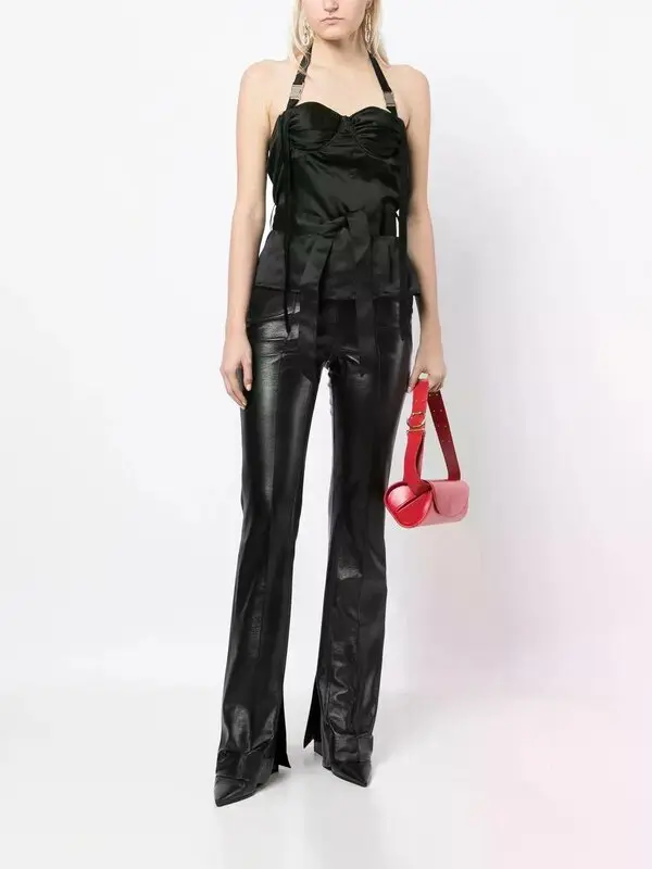 Rokh Halterneck Bustier Top With Ruched Detailing - Black
