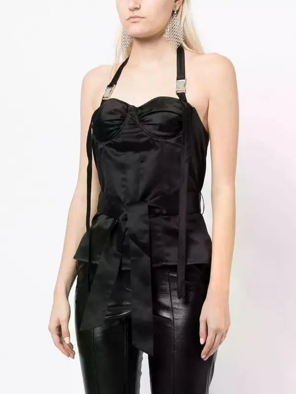 Rokh Halterneck Bustier Top With Ruched Detailing - Black