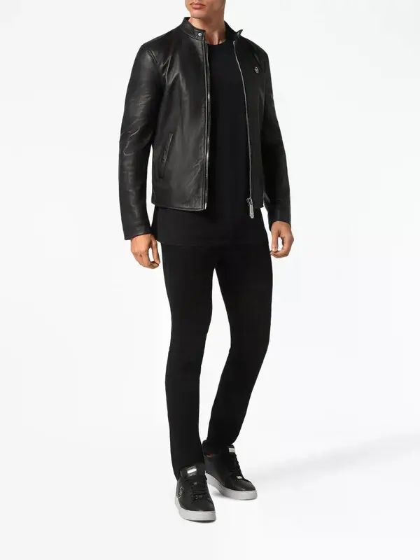 Philipp Plein Logo-patch Leather Jacket