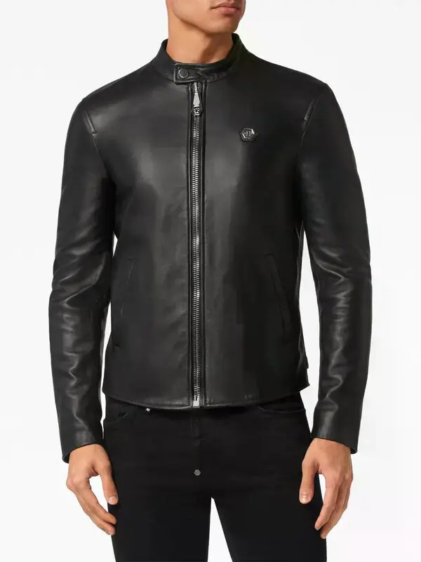 Philipp Plein Logo-patch Leather Jacket