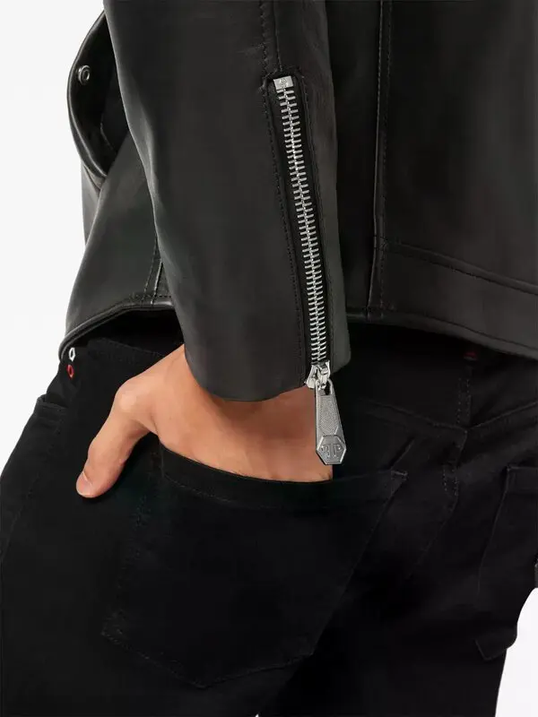 Philipp Plein Logo-patch Leather Jacket
