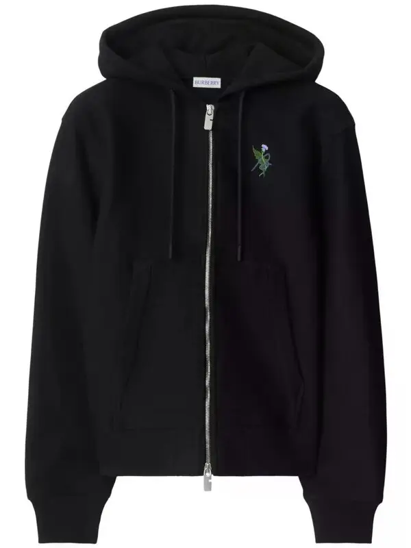 Burberry Embroidered Floral Logo Zip Hoodie