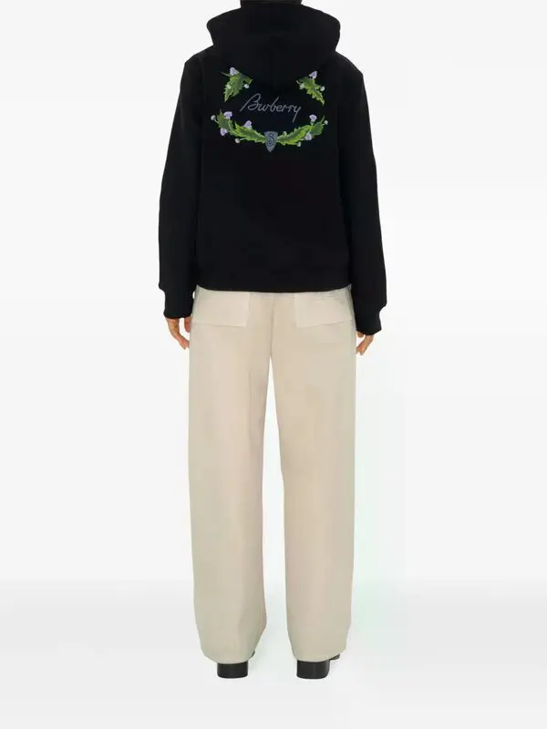 Burberry Embroidered Floral Logo Zip Hoodie