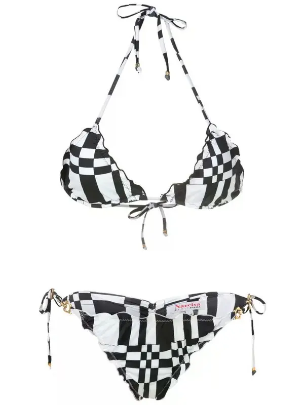 AMIR SLAMA Geometric-print Triangle Bikini - Black