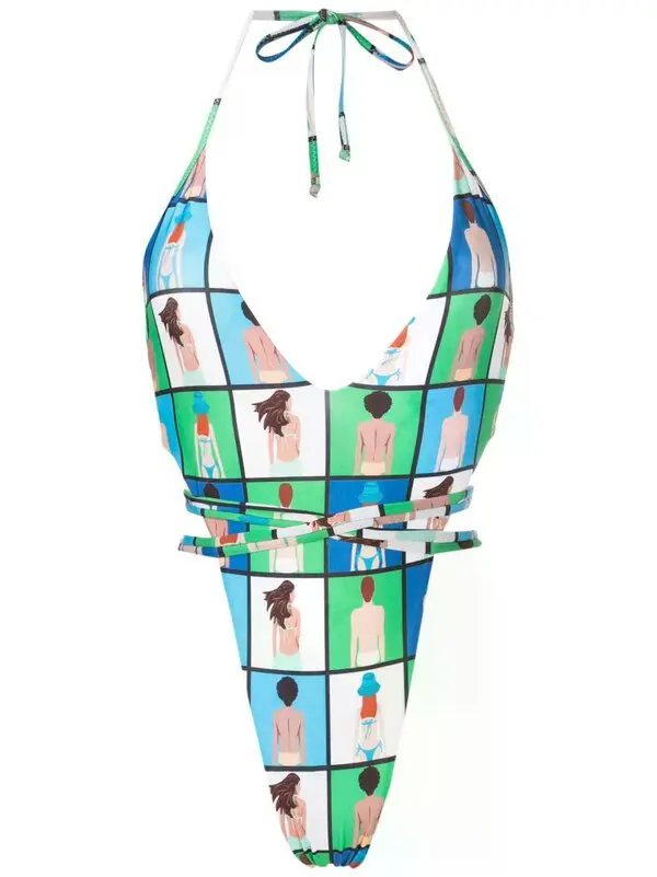 AMIR SLAMA Graphic-print Tie-fastening Swimsuit - Multicolour