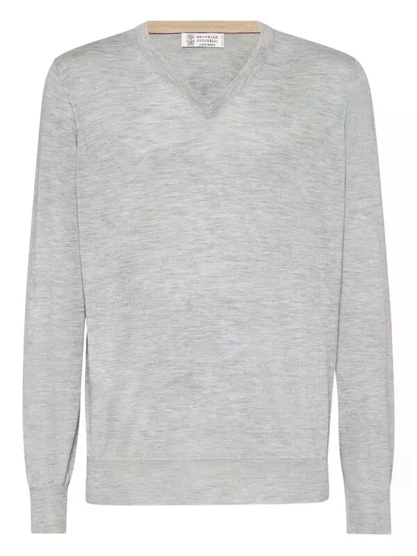 Brunello Cucinelli V-neck Cashmere-silk Jumper - Grey