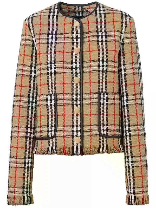 Burberry Vintage-check Bouclé Collarless Jacket