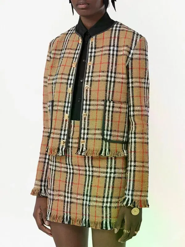 Burberry Vintage-check Bouclé Collarless Jacket