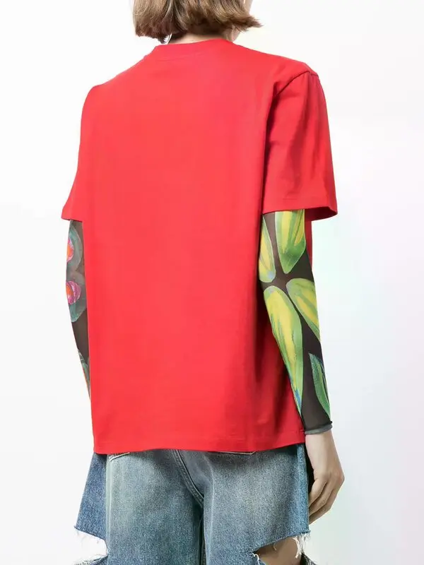 MSGM Crew Neck T-shirt With Chest Logo - Red
