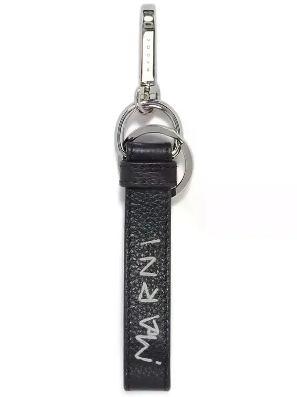 Marni Logo-embroidered Leather Keyring - Black