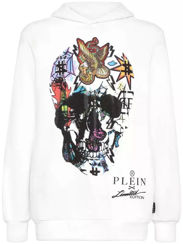 Philipp Plein Skull-print Crystal-embellished Hoodie - White