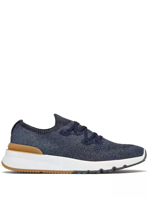 Brunello Cucinelli Knitted Lace-up Sneakers - Blue