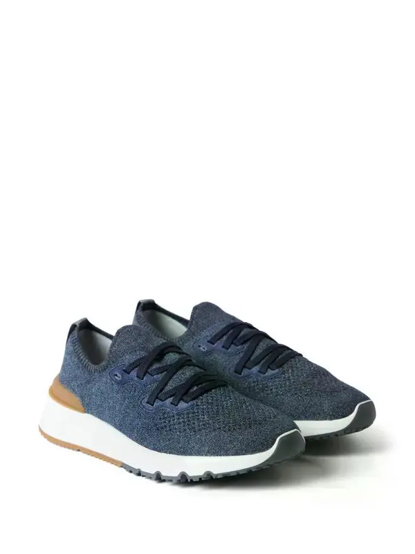 Brunello Cucinelli Knitted Lace-up Sneakers - Blue